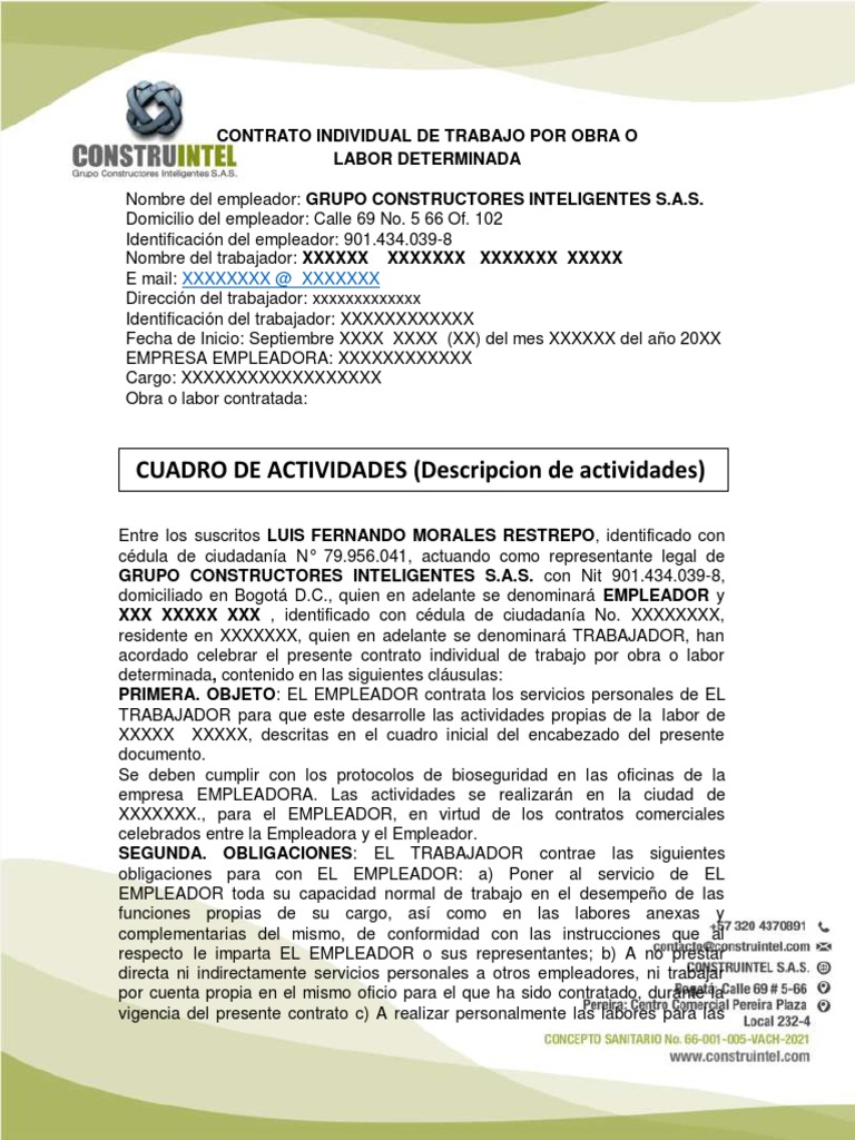 Formato Modelo de Contrato Por Obra o Labor PDF | PDF