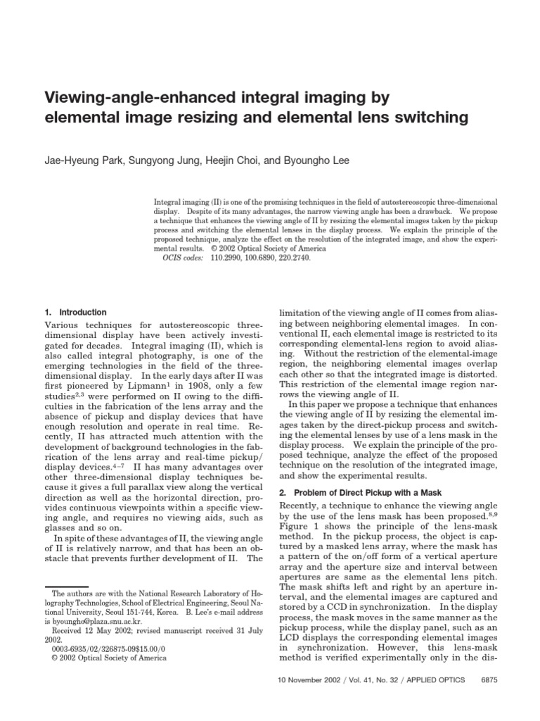 Viewing Angle Enhanced Integral Imaging By Elemental Image Resizing And Elemental Lens Switching 