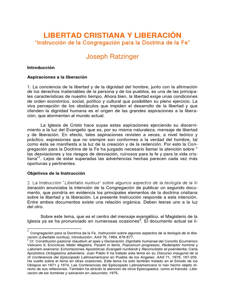 Ratzinger, Joseph - Libertad Cristiana y Liberación | PDF | Pecado ...