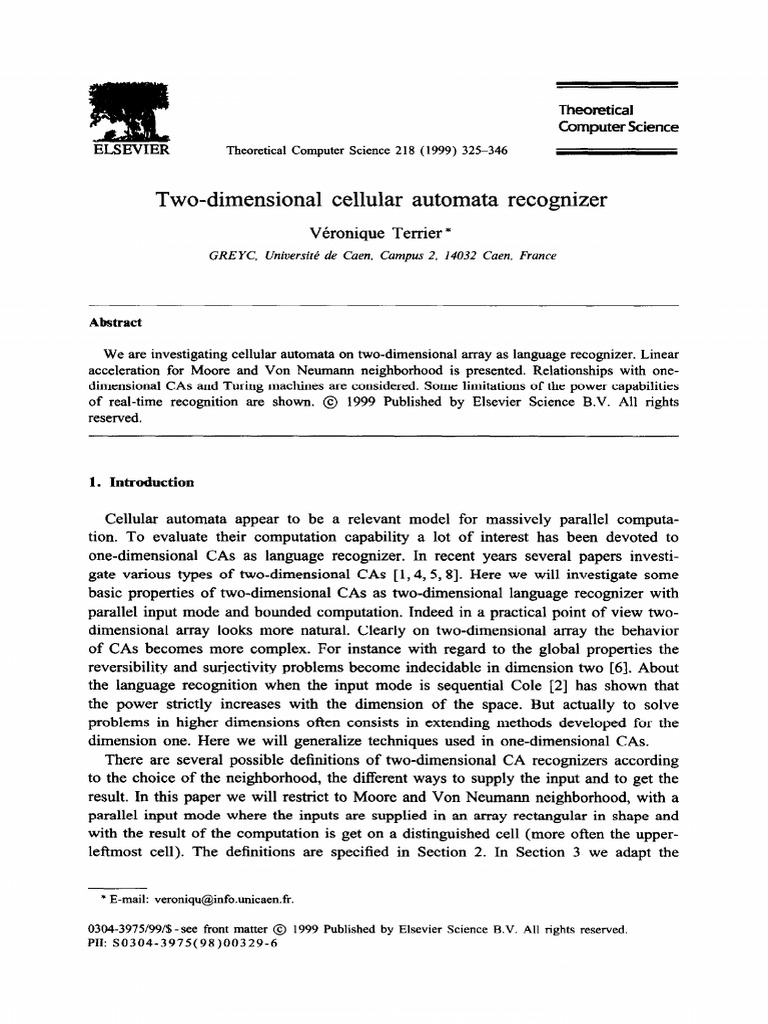Two Dimensional Cellular Automata For Parallel Language Recognition Pdf Automata Theory 8713