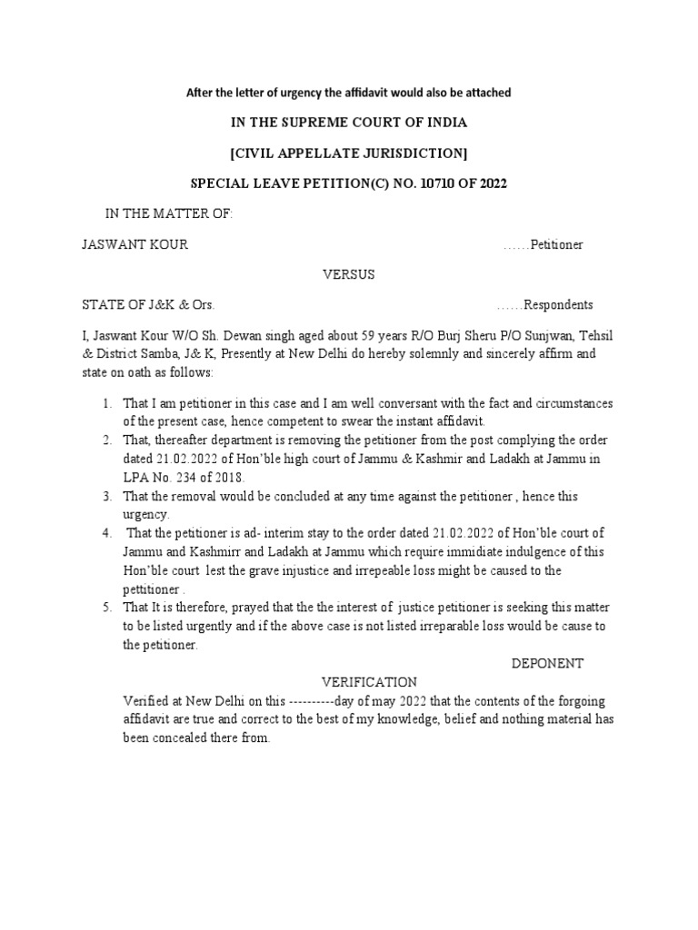 After The Letter of Urgency The Affidavit Would Also Be Attached | PDF