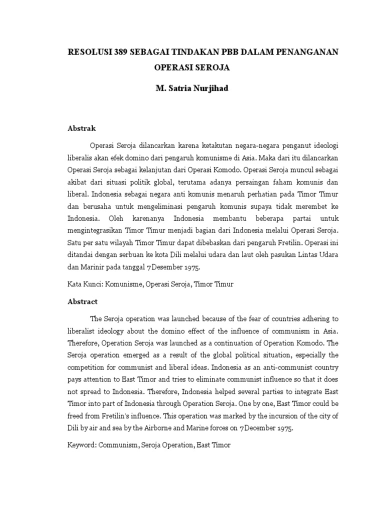 Resolusi 389 Sebagai Tindakan PBB Dalam Penanganan Operasi Serojanew | PDF