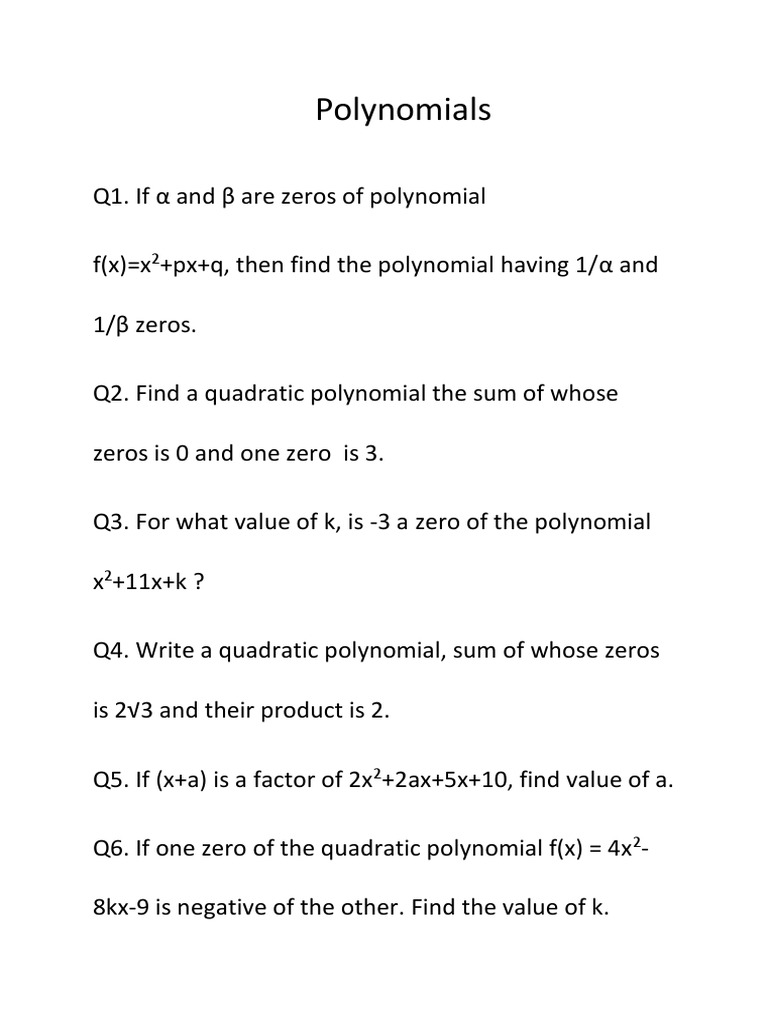Polynomial Assignment Pdf Pdf 