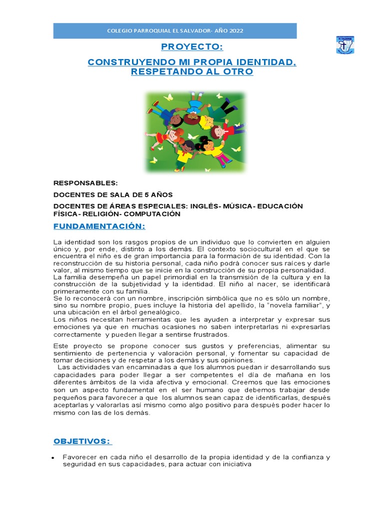 Proyecto Construyendo Mi Propia Identidad | PDF | Las emociones | Comunidad