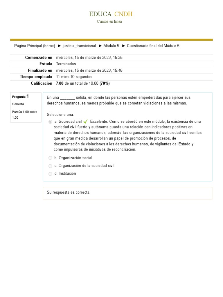 Cuestionario Final Del Módulo 5 | PDF