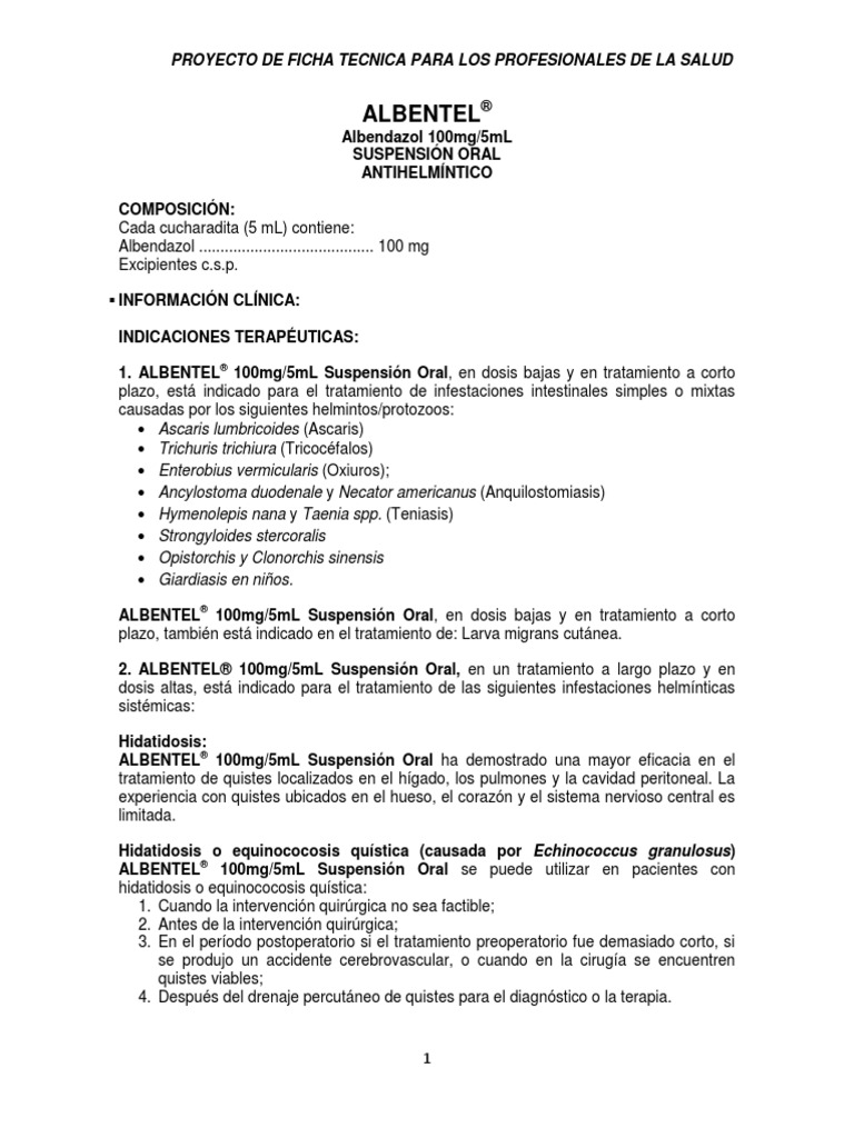 ALBENTEL 100mg 5mL Suspensión Oral PDF | PDF | Farmacocinética | El embarazo