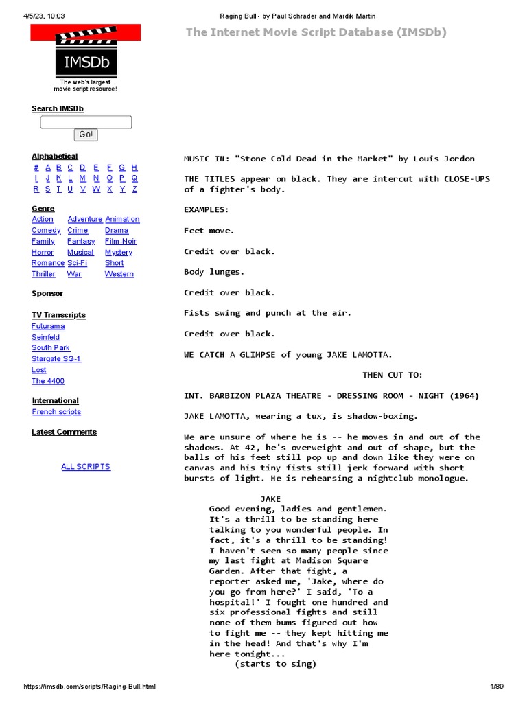 Raging Bull - by Paul Schrader and Mardik Martin PDF | PDF