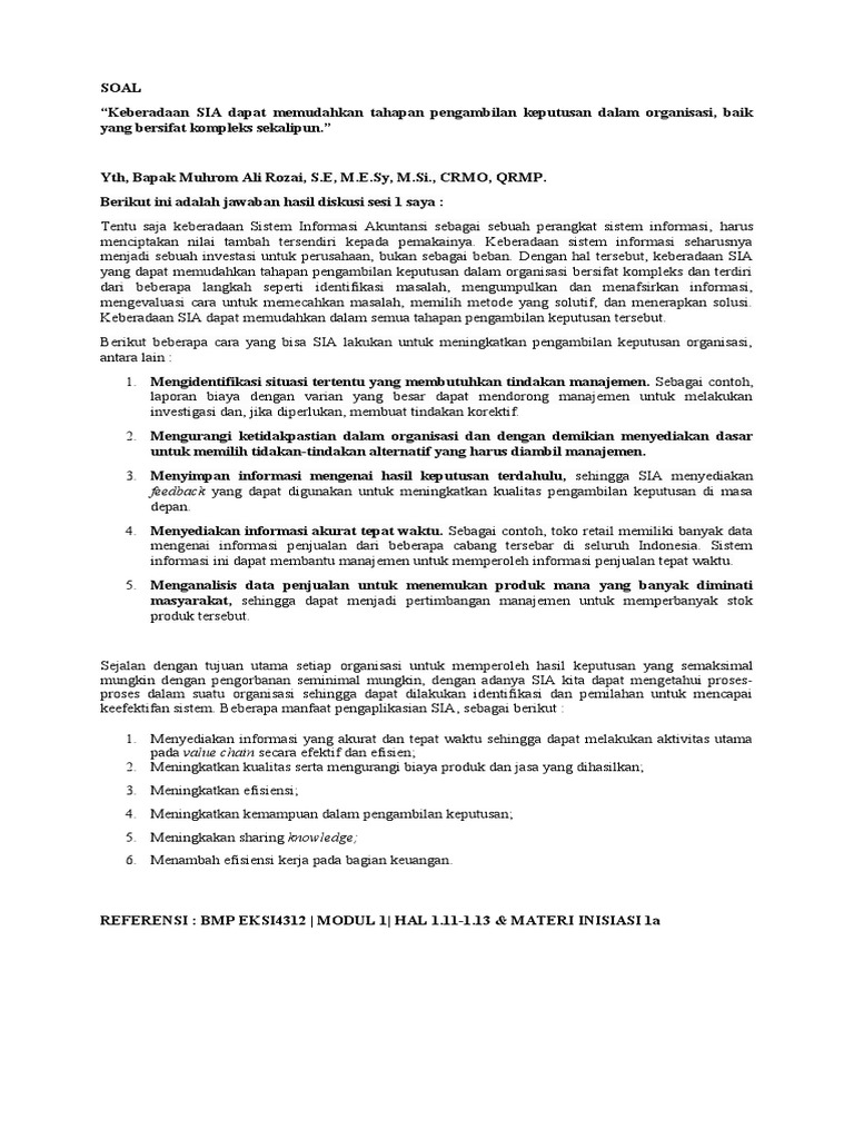 Diskusi 1 Sistem Informasi Akuntansi | PDF