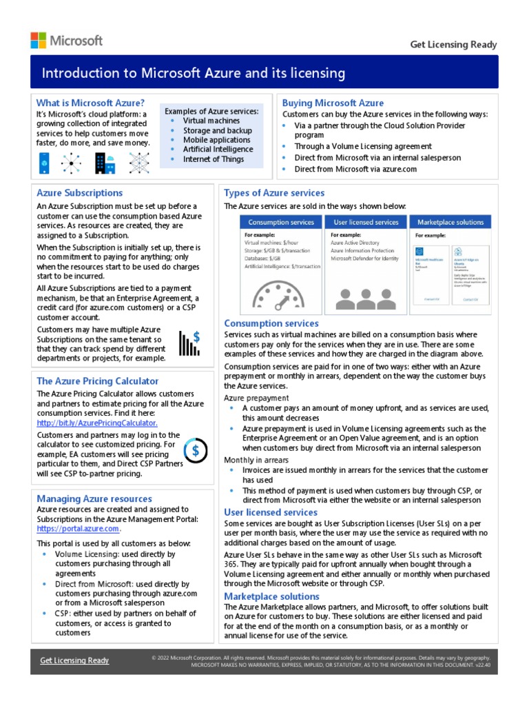 Introduction To Azure and Its Licensing v22.40 PDF | PDF | Microsoft ...
