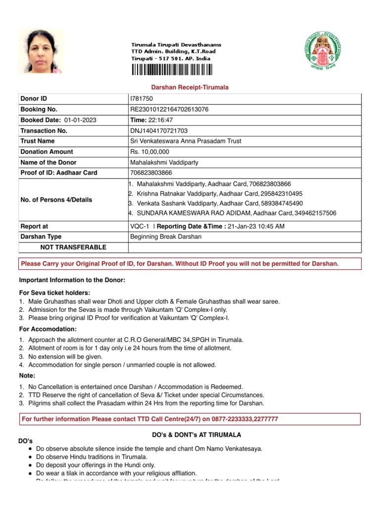 TTD Darshan Receipt.pdf | PDF