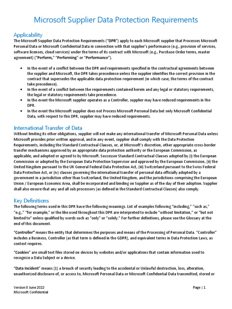 Microsoft Supplier Data Protection Requirements FY23 en-EN PDF | PDF ... Microsoft Supplier Data Protection Requirements FY23 en-EN PDF | PDF ...