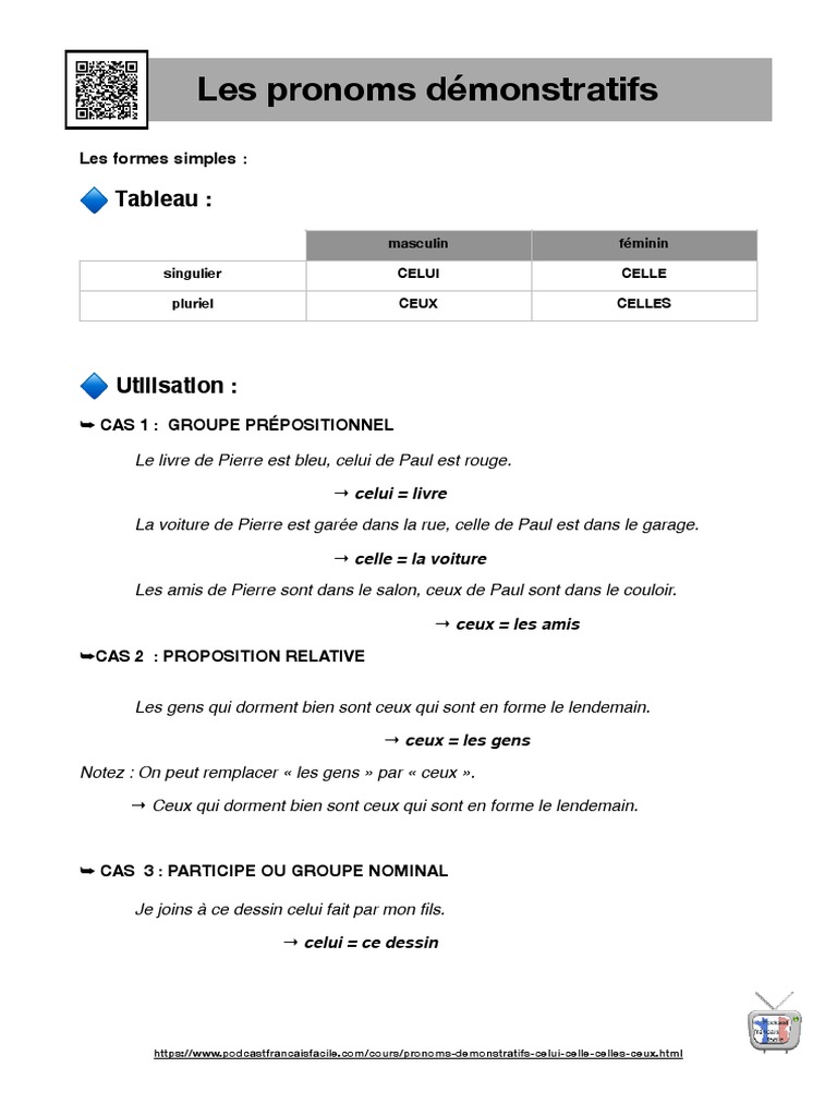 Pronoms Demonstratifs Explication Et Exercice PDF | PDF | Pronom | Relations syntaxiques