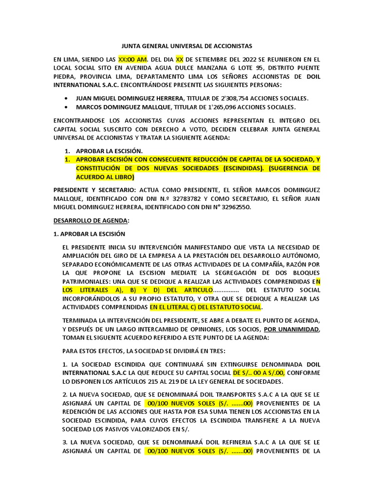 Junta General de Accionistas de Doil International S.A.C. | PDF | Gobierno