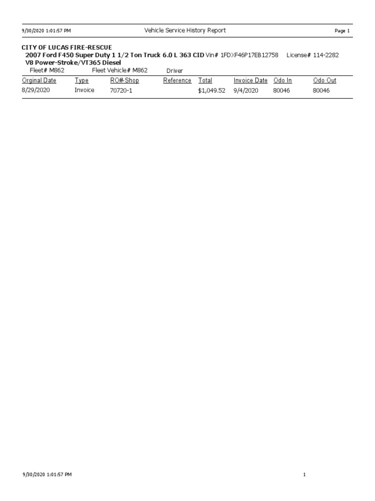 2007 Ford F450 Diesel Service Invoice | PDF