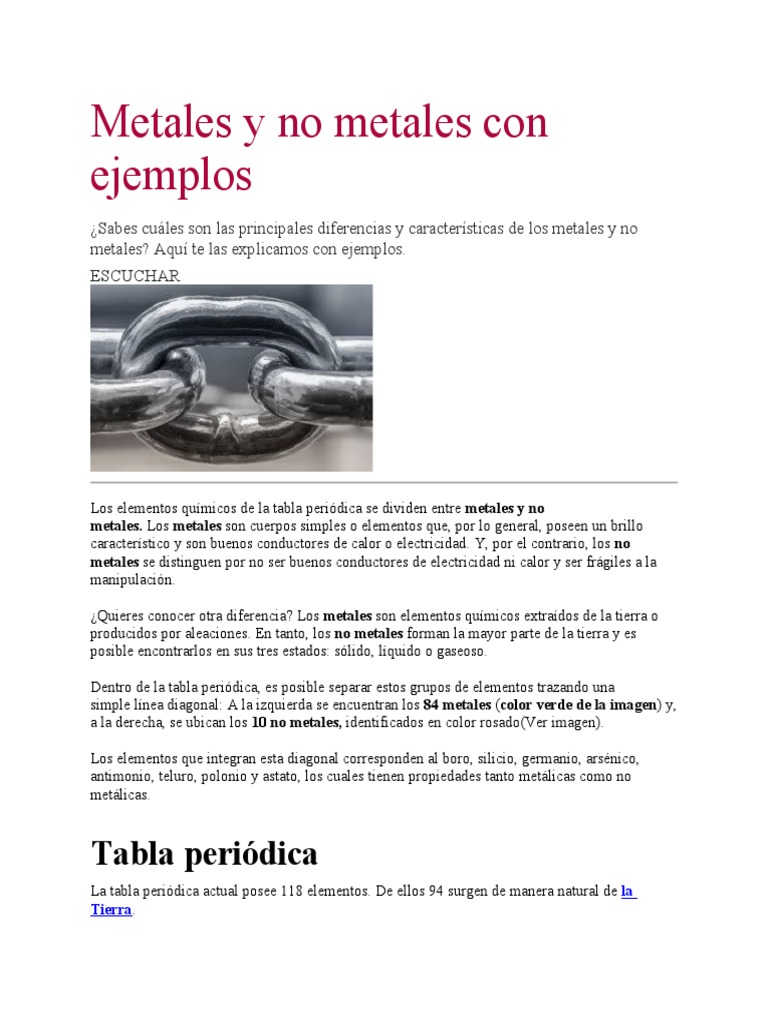 Metales y No Metales Con Ejemplos | PDF