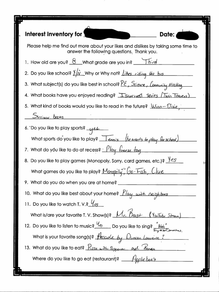 Interest Inventory | PDF