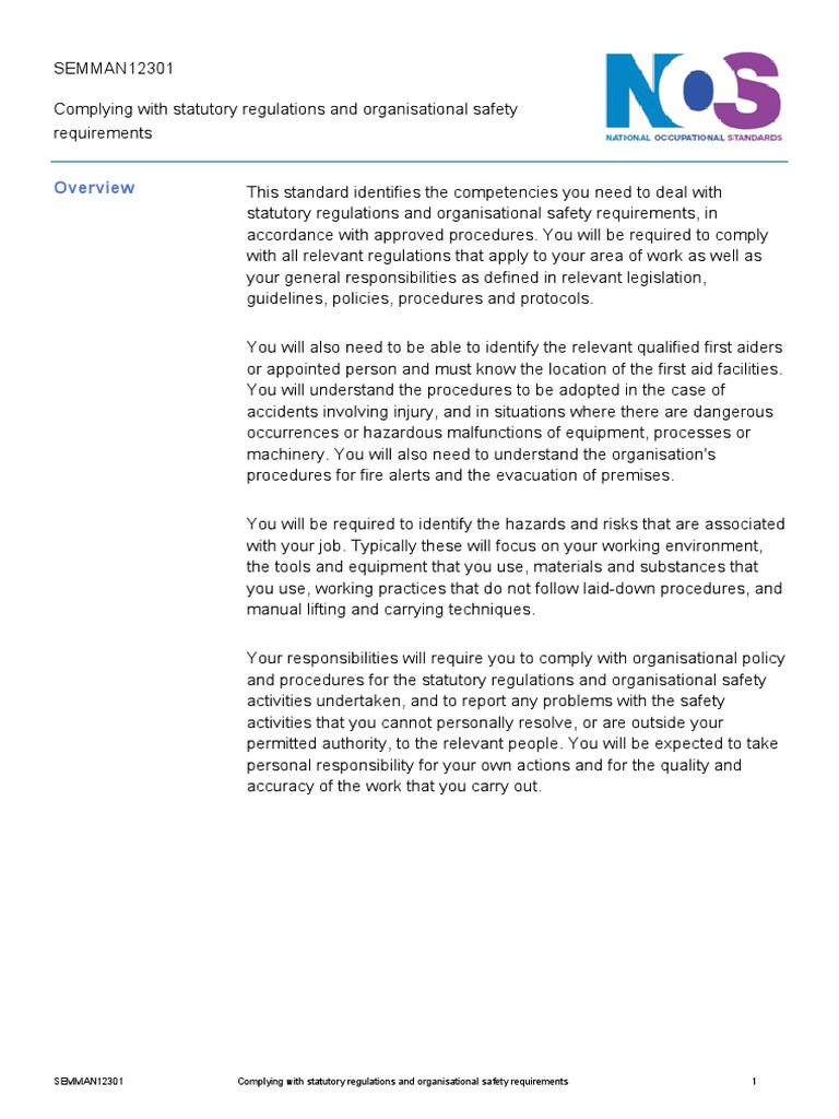 Complying With Statutory Regulations and Organisational Safety ...