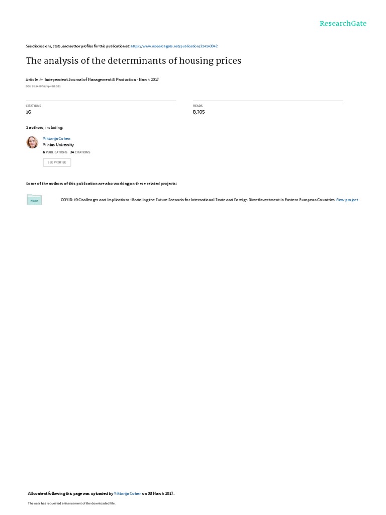 The Analysis of The Determinants of Housing Prices PDF | PDF