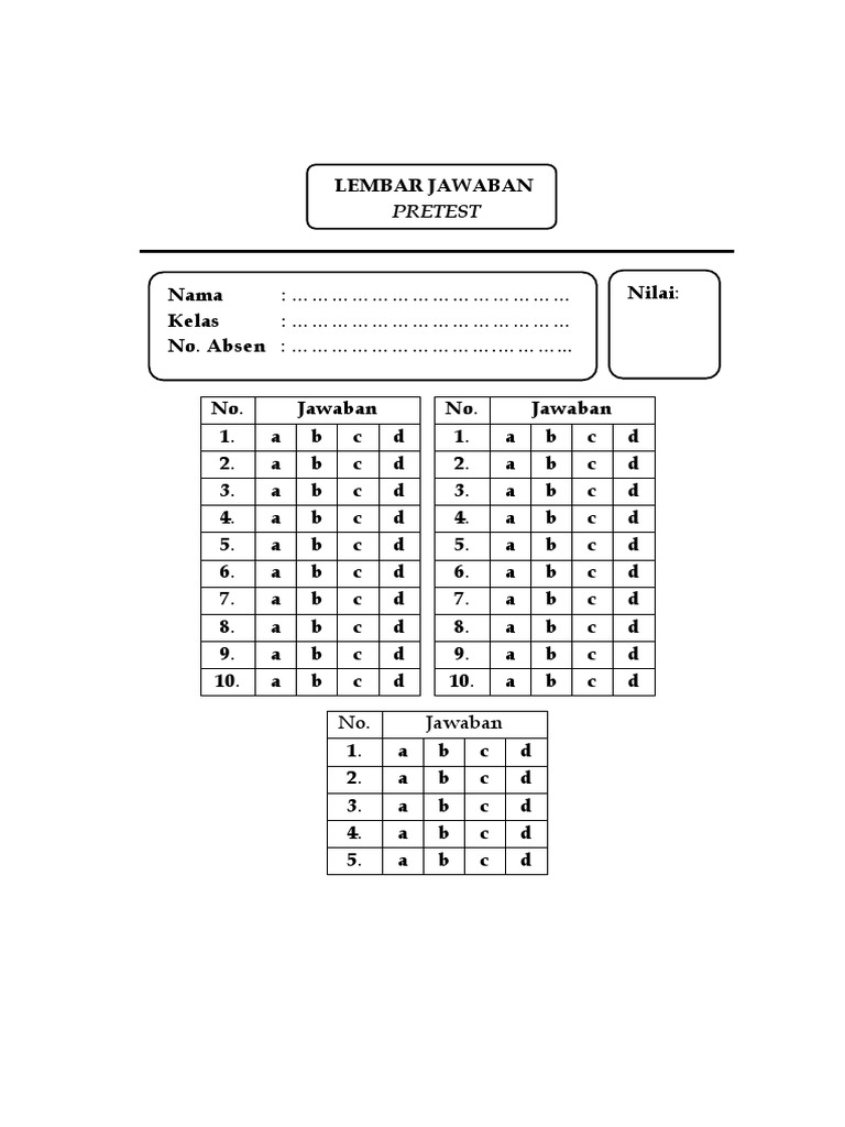Lembar Jawaban Pretest Pdf Pdf