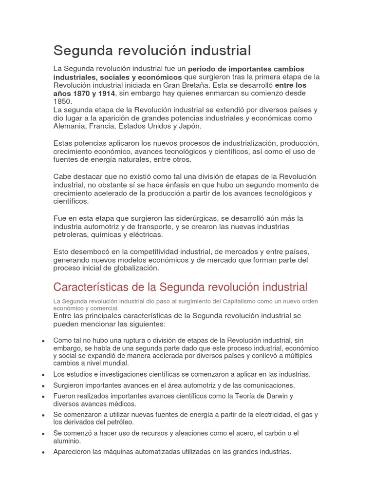 Segunda Revolución Industrial PDF | PDF | Revolución industrial | Capitalismo