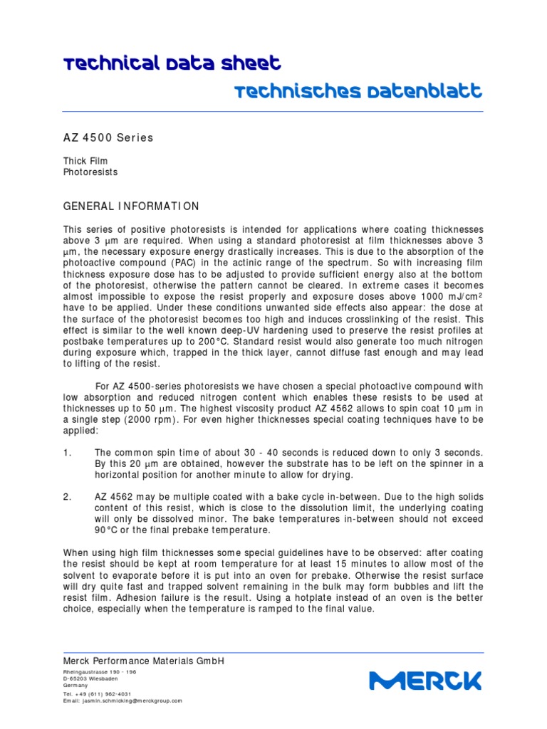 AZ 4500 Series Photoresist Overview | PDF