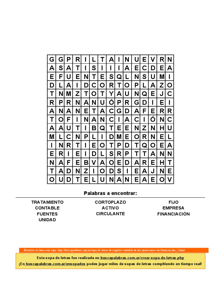 Sopa de Letras: Finanzas y Contabilidad | PDF
