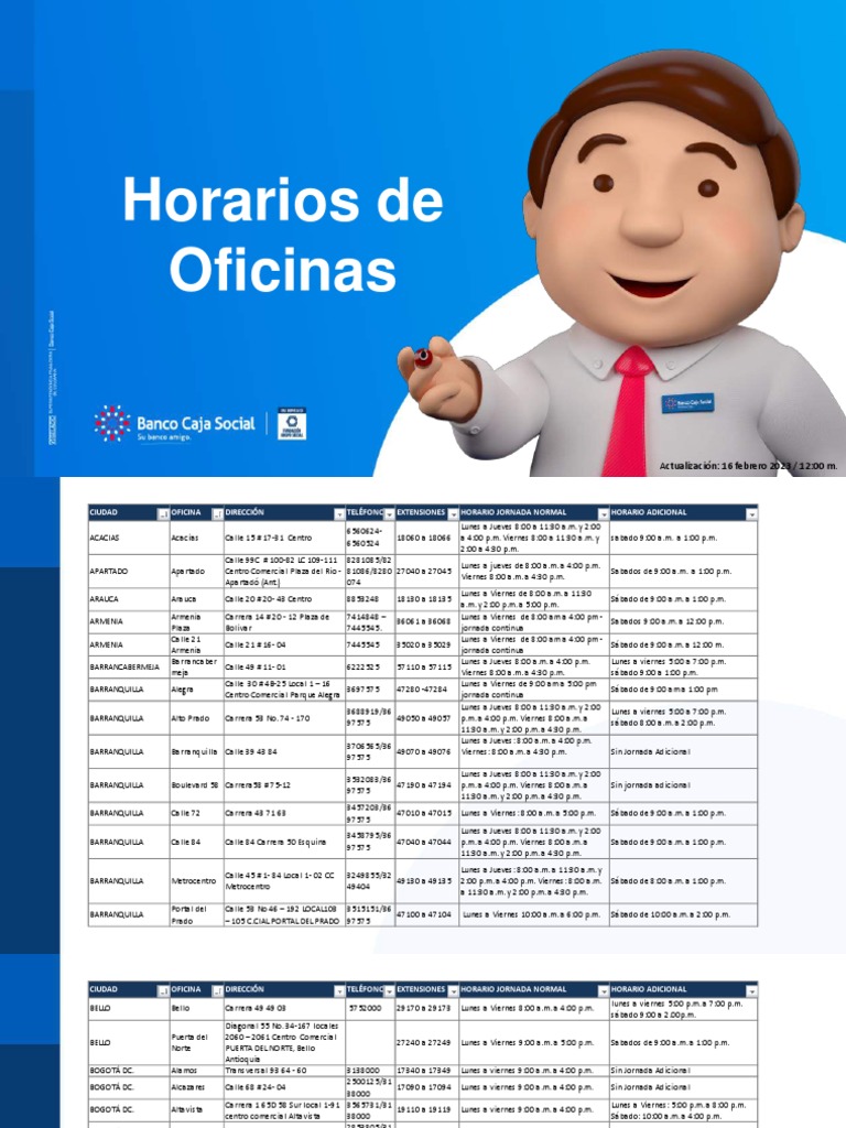 Horarios Oficinas en Operacion Normal PDF | PDF | Bogotá