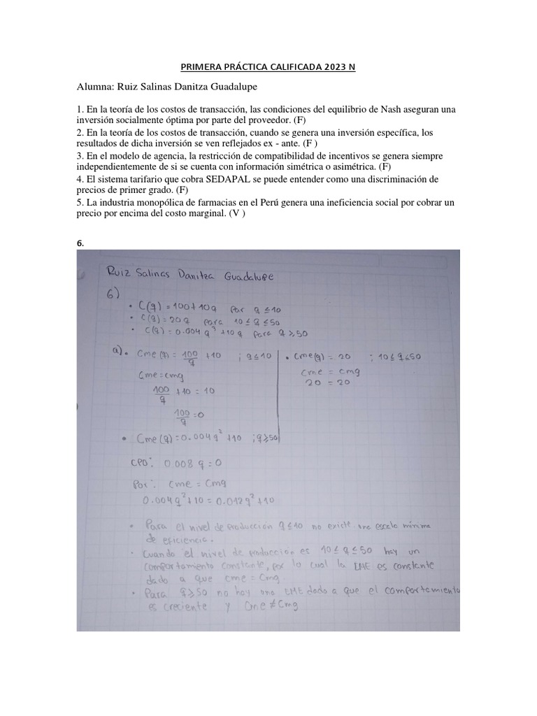 Primera Práctica Calificada 2023 N PDF | PDF