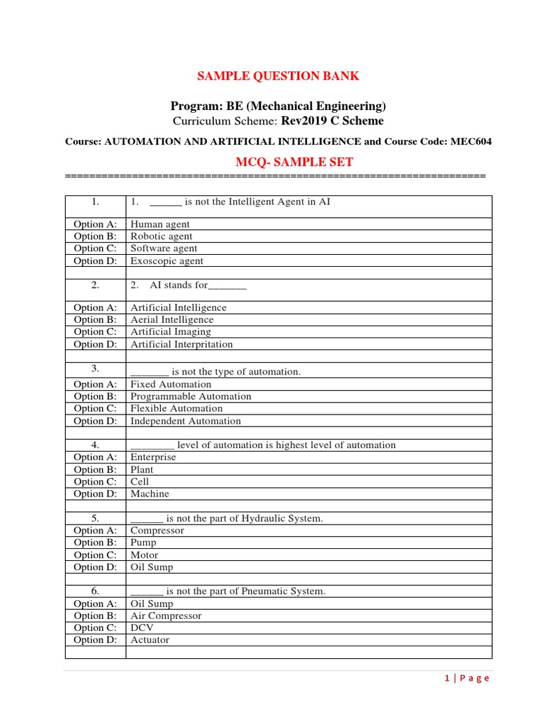 R19 - Mech - VI - AUTOMATION AND ARTIFICIAL INTELLIGENCE - Sample ...