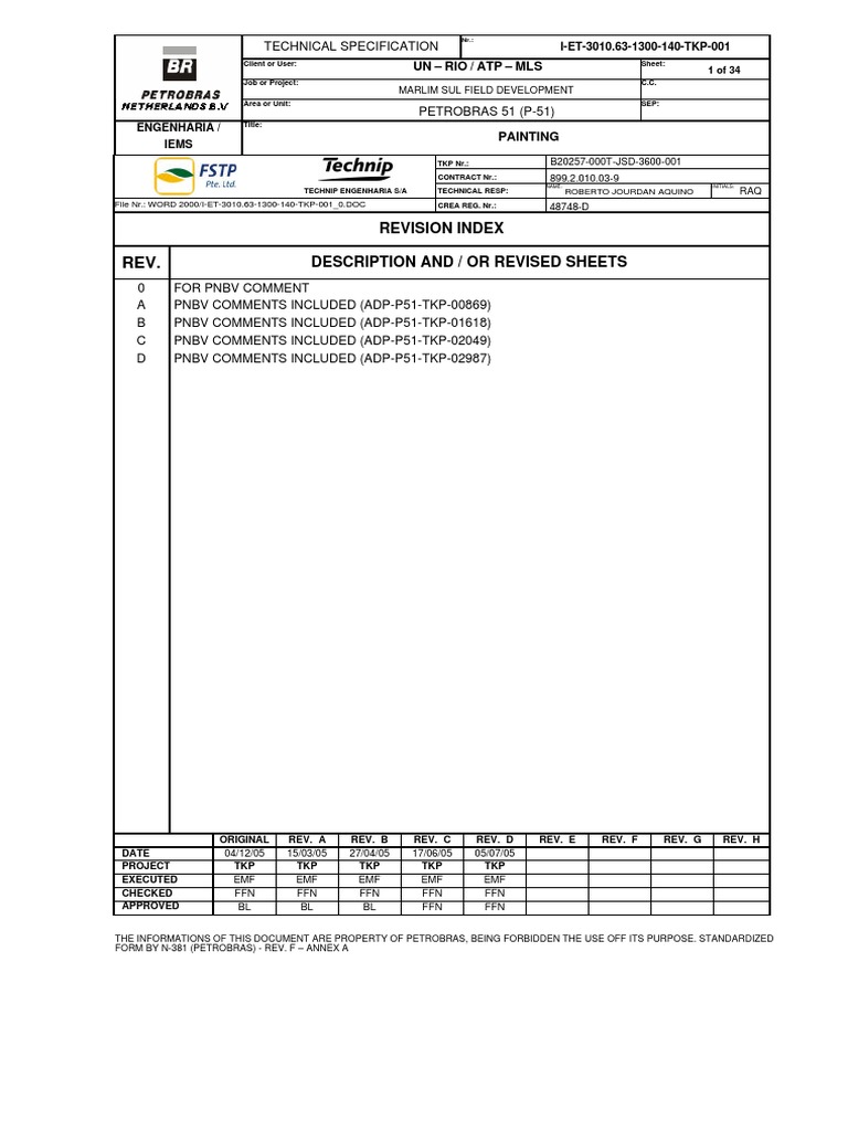 Revision Index Description and / or Revised Sheets: Technical ...