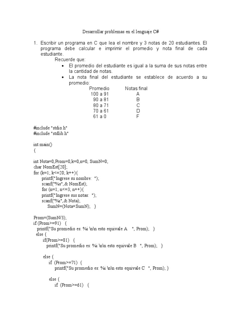 Actividad 5 - Problemas en El Lenguaje C# | PDF