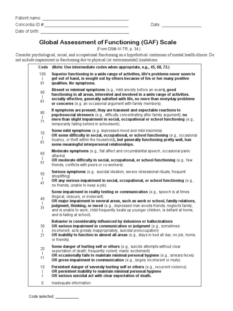 global-assessment-of-functioning-scale | PDF | Abnormal Psychology ...