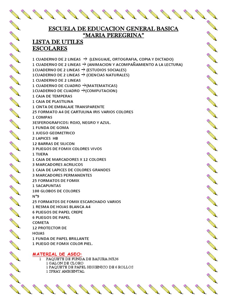 Lista de Utiles Escolares 2022-2023 | PDF