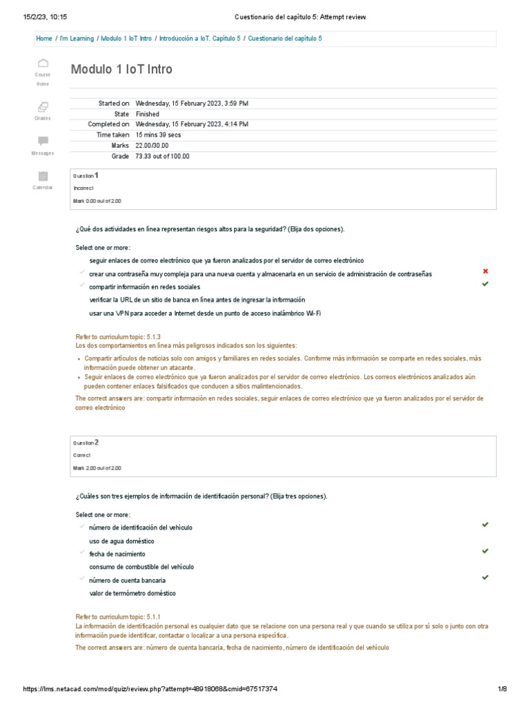 Cuestionario Seguridad IoT Capítulo 5 | PDF