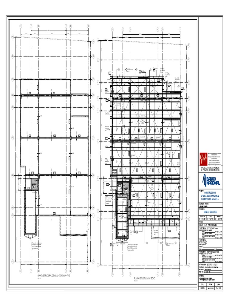 Banco Nacional: Planta Estructural de Vigas Corona N 7540 Planta Estructural de Techo | PDF