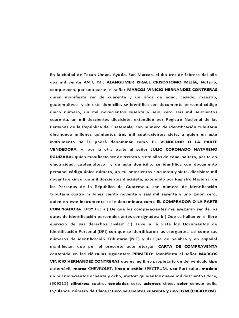 Carta de Compra Venta | PDF | Guatemala