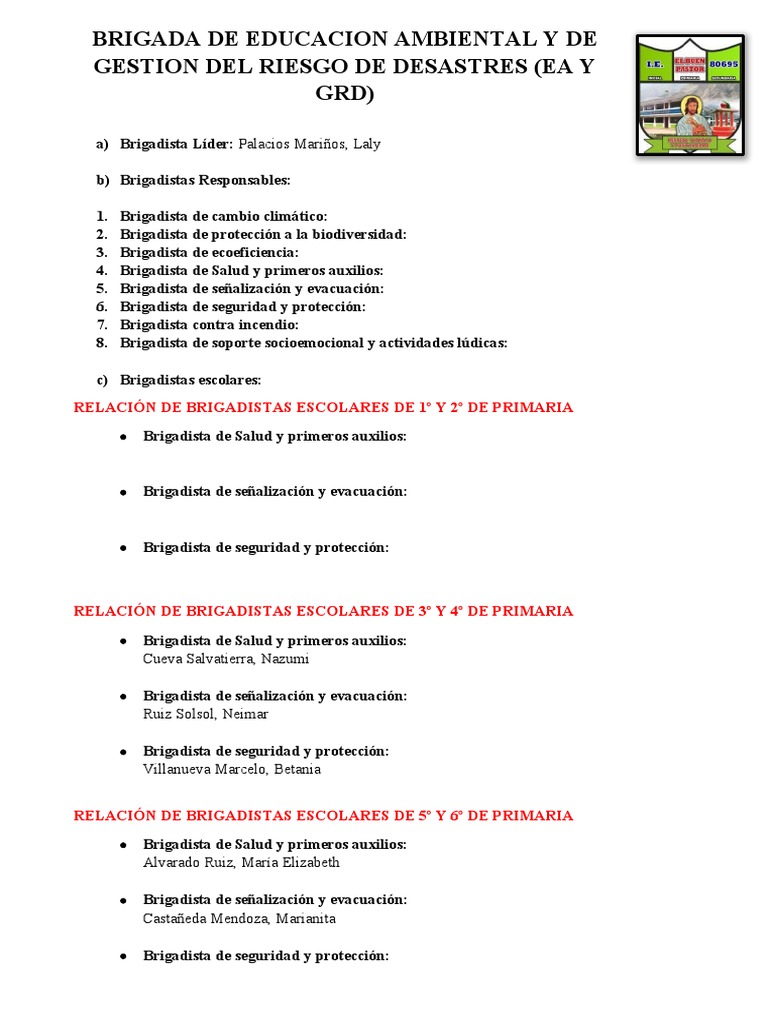 Brigada de Educacion Ambiental y de Gestion Del Riesgo de Desastres | PDF Brigada de Educacion Ambiental y de Gestion Del Riesgo de Desastres | PDF