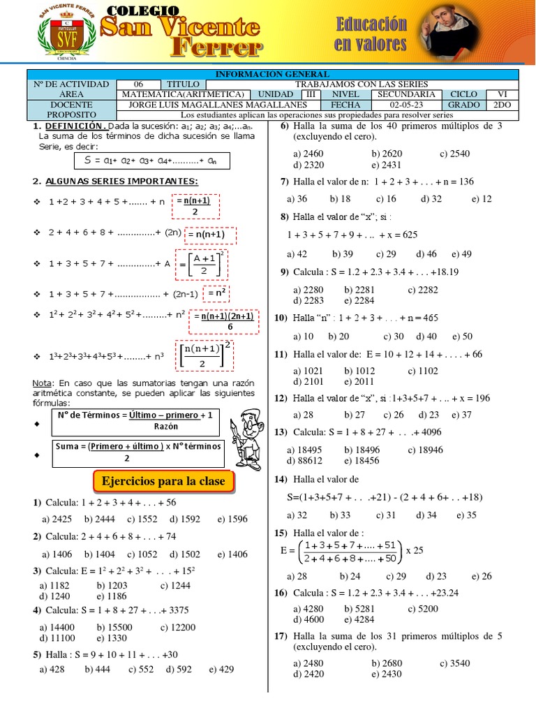 Series 2do de Sec 2023 PDF | PDF | Matemáticas | Aritmética