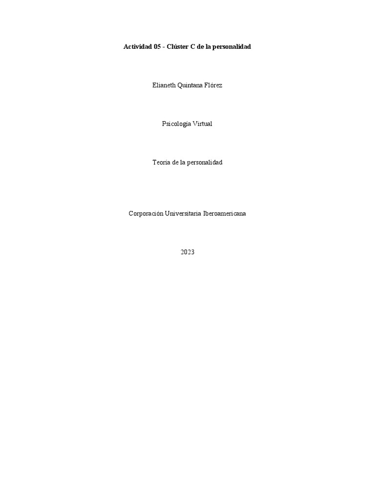 Cluster C de La Personalidad | PDF