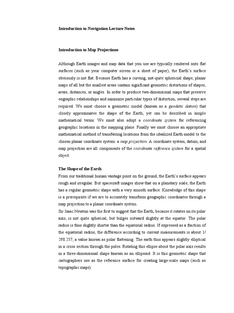 Introduction To Navigation Lecture Notes - Map Projections | PDF