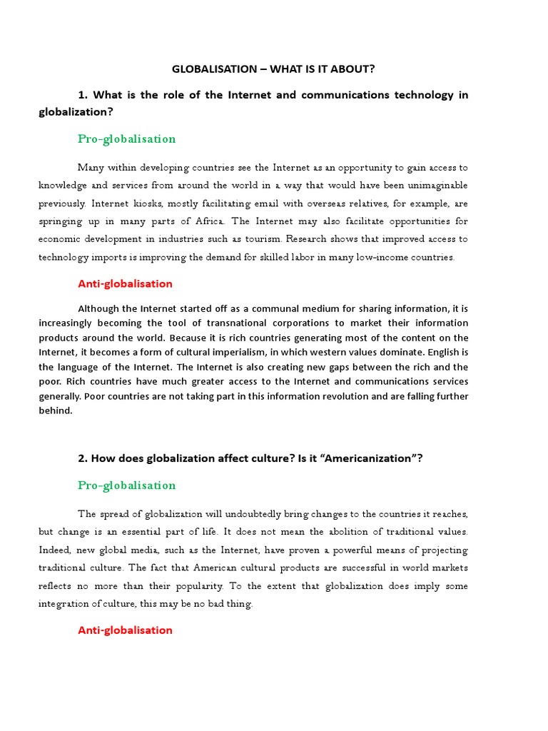 GLOBALISATION - PROS and CONS | PDF