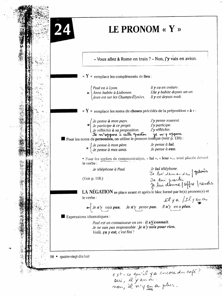 Le Pronom Y PDF | PDF