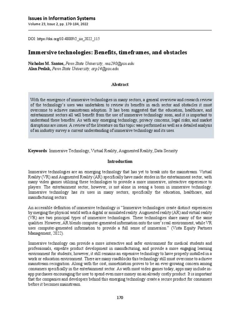 Immersive Tech: Sectors & Challenges | PDF