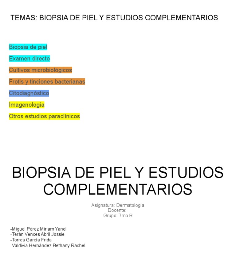 Derma Tema 2 Biopsia de Piel y Estudios Complementarios | PDF
