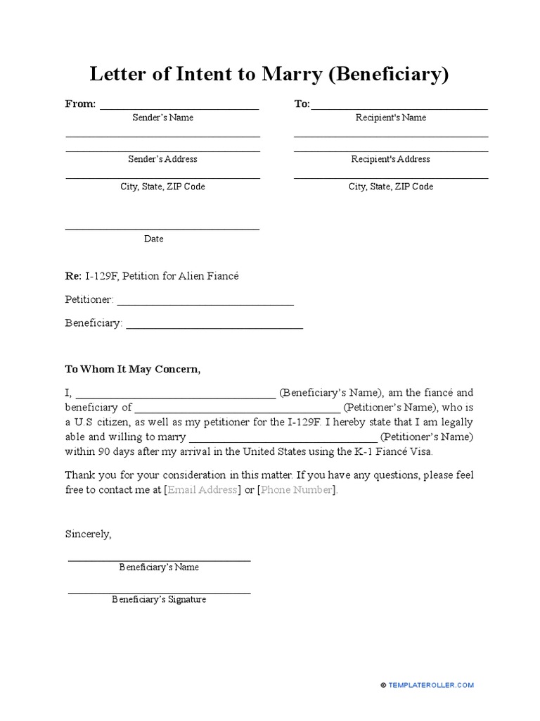 Main - Letter of Intent To Marry Beneficiary PDF | PDF | Immigration ...