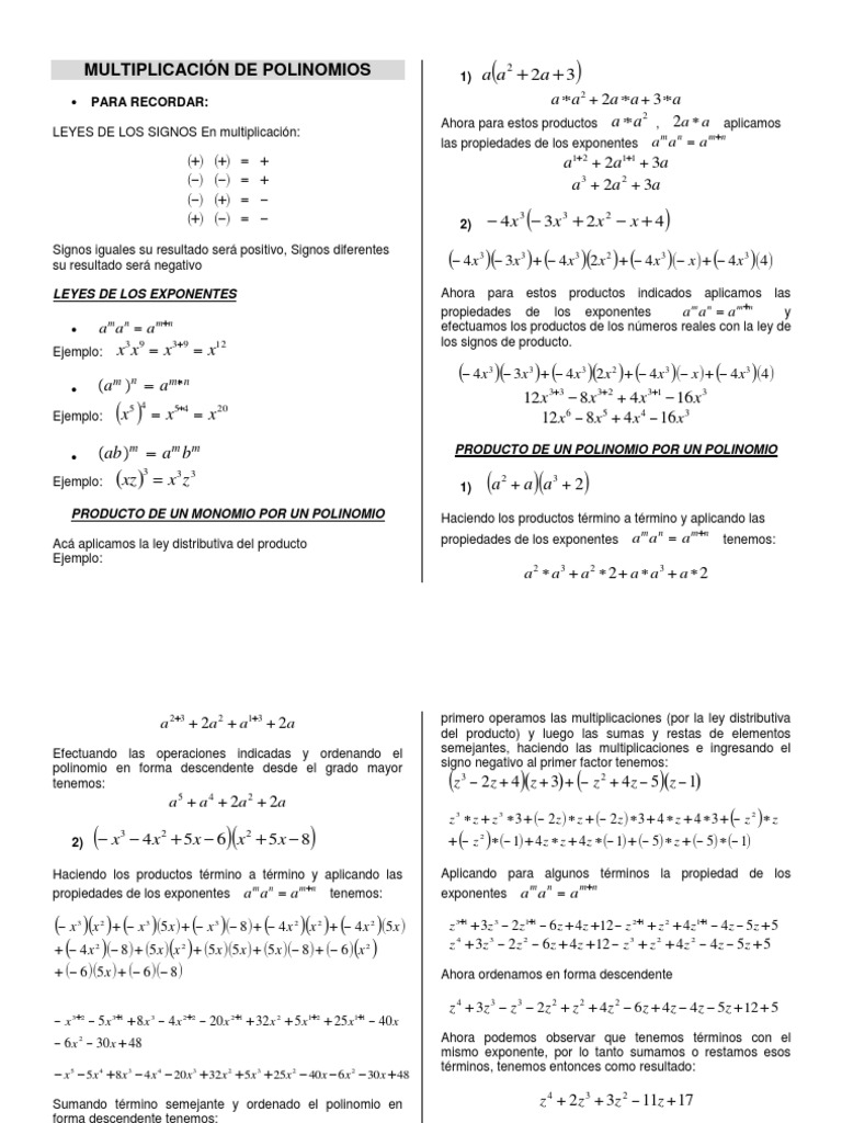 Multiplicacion de Polinomios y Factor Comun PDF | PDF | Multiplicación | Álgebra abstracta