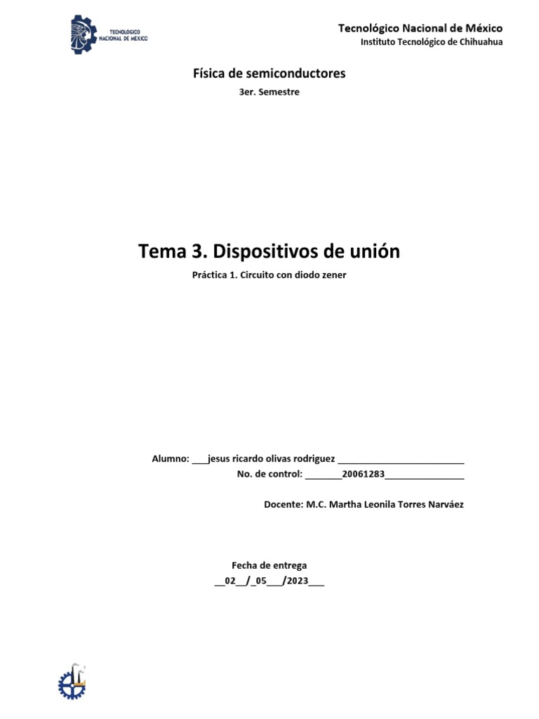 Tema 3 - Practica 1 - Diodo Zener PDF | Descargar gratis PDF | Diodo | Dispositivos semiconductores