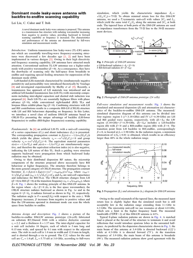 Dominant Mode Leaky-Wave Antenna With Backfire-To-Endfire Scanning Capability | PDF