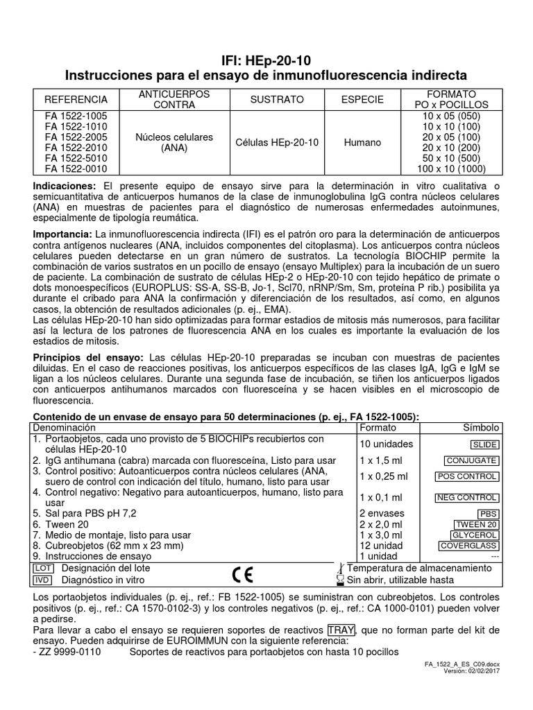 Inserto IFI ANA (Hep-2) PDF | PDF