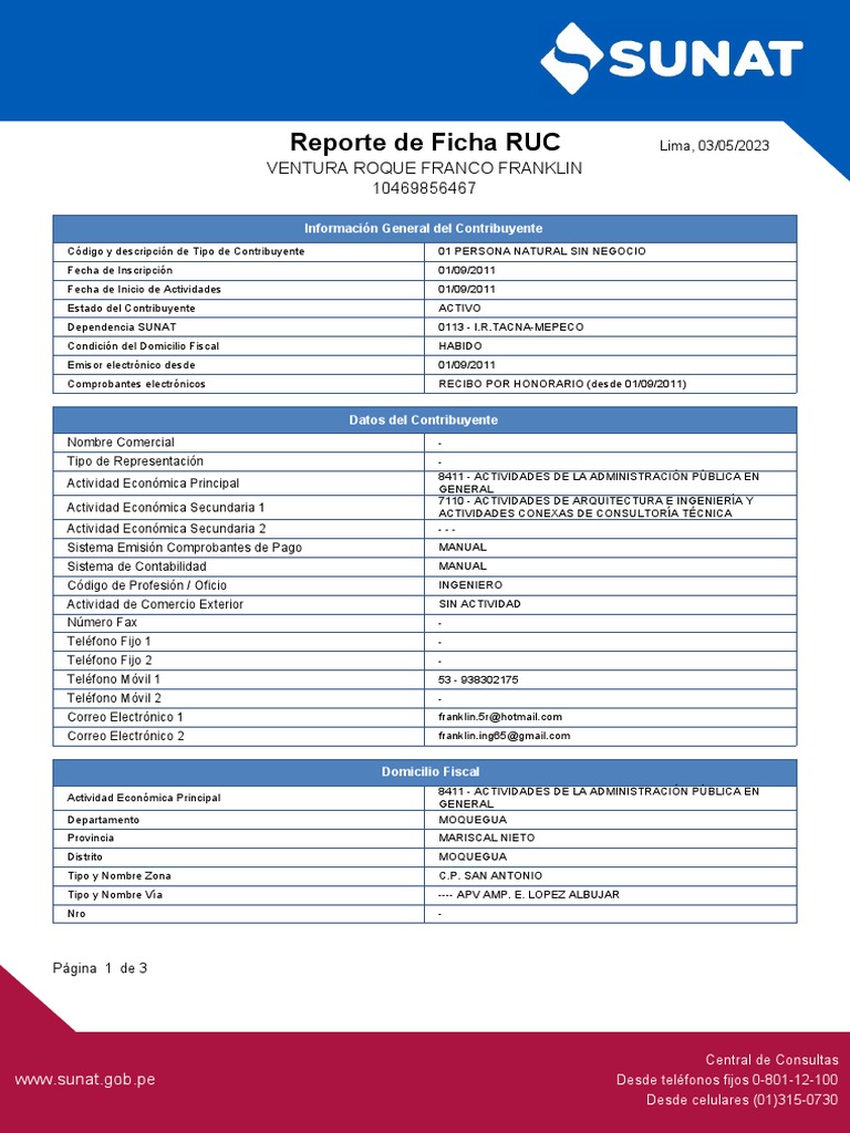 Ficha Ruc 10469856467 | PDF